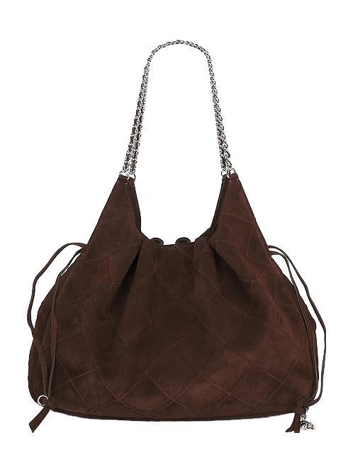 Tory Burch Fleming Quilted Suede Large Tote Bag - Dark Cocoa
