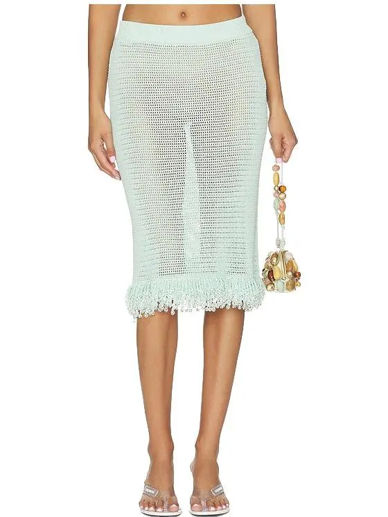Paris Georgia Crochet Knit Fringe Skirt - Celeste Blue