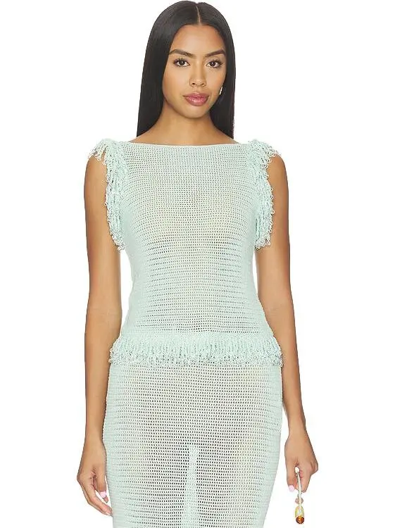 Paris Georgia Crochet Fringe Top - Celeste Blue