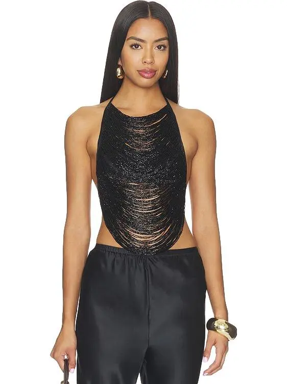 Cult Gaia Tanner Beaded Halter Top - Black