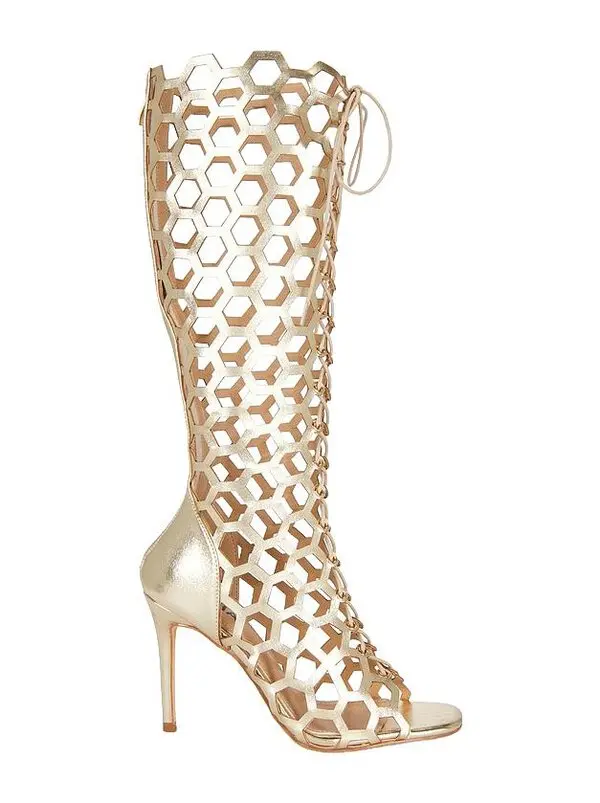 NIIHAI Honeycomb Lace Up Heel In Metallic - Gold