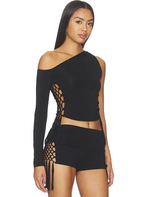 I.AM.GIA Asymmetrical Crochet Detail Top - Black