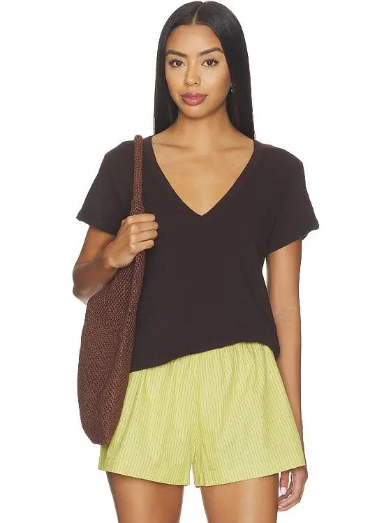 LESET Laura V Neck Tee - Chocolate