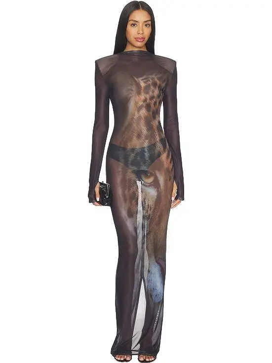 BRONX BANCO Bronx And Banco Tiger Print Mesh Maxi Dress - Black Multi