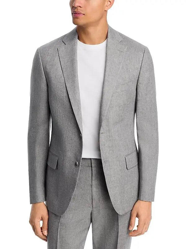 Vince Delave Linen Slim Fit Suit Jacket With Notched Lapels - Light Grey