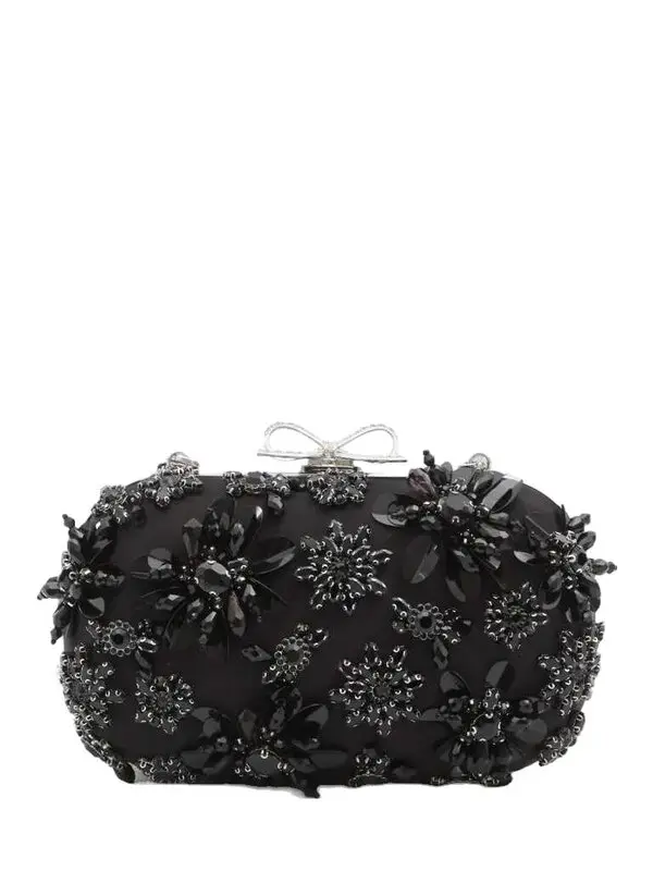 SELF-PORTRAIT Embellished Floral Clutch With Removable Shoulder Strap - Black