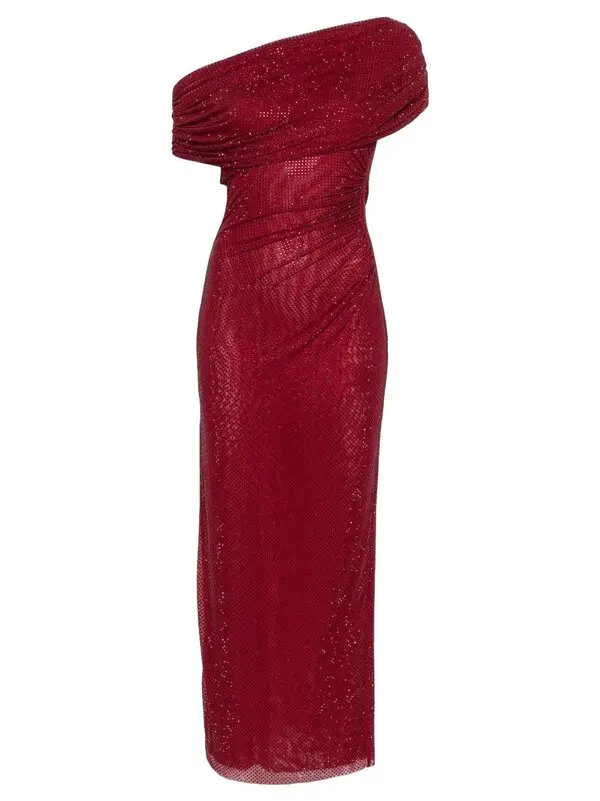 SELF-PORTRAIT Draped Off-the-shoulder Midi Dress - Red