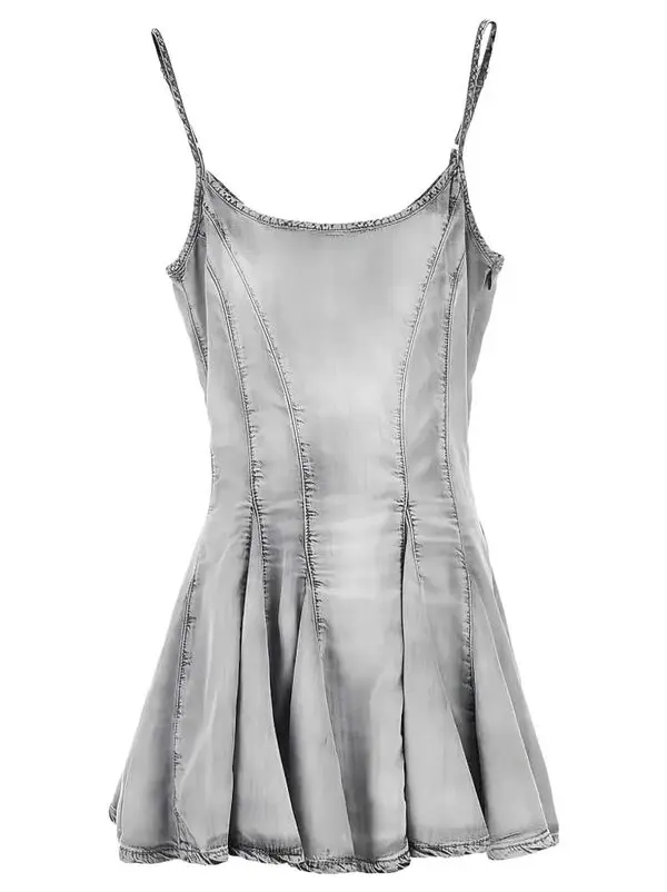 SELF-PORTRAIT Pleated Mini Dress With Embellished Collar - Grey