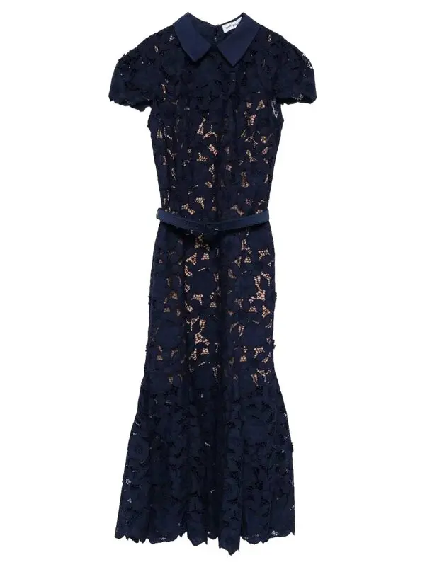 SELF-PORTRAIT Guipure Lace Midi Dress - Blue