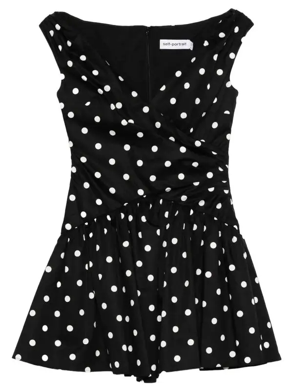 SELF-PORTRAIT Polka-dot V-neck Mini Dress - Black