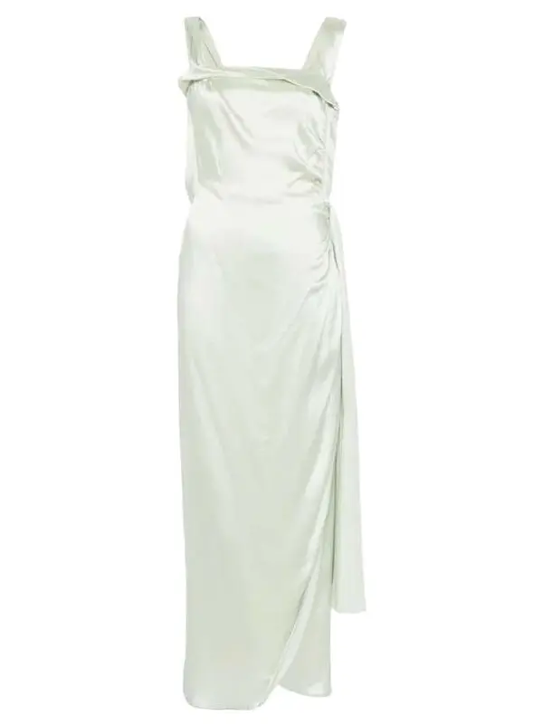 SELF-PORTRAIT Long Draped Maxi Dress With Asymmetrical Neckline - Green