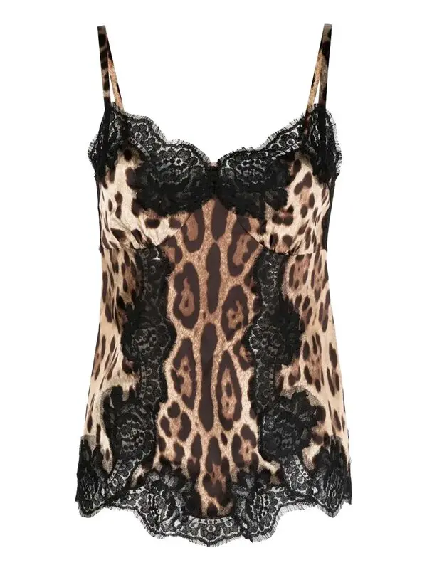 Dolce & Gabbana Leopard Print Sweetheart Neckline Top With Bow Detail - Brown