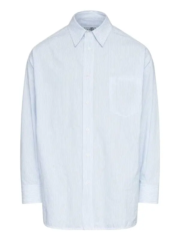 Thom Browne Striped Cotton Shirt With Embellished Collar - Blue