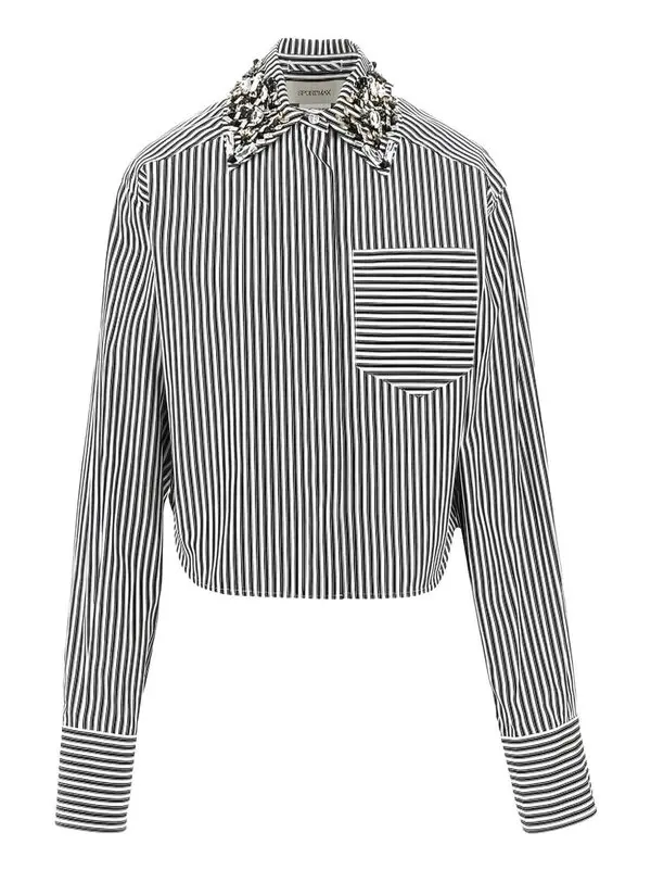 Thom Browne Striped Cotton Shirt With Embellished Collar - Multi
