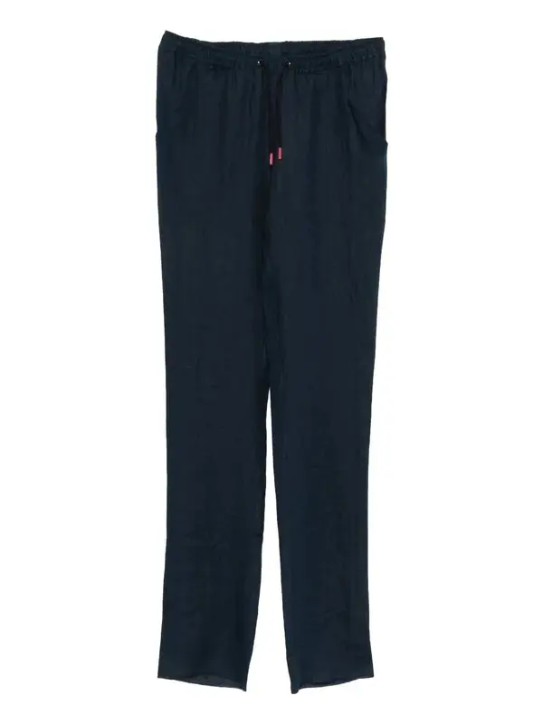Kiton Drawstring Waist Linen Pants - Blue