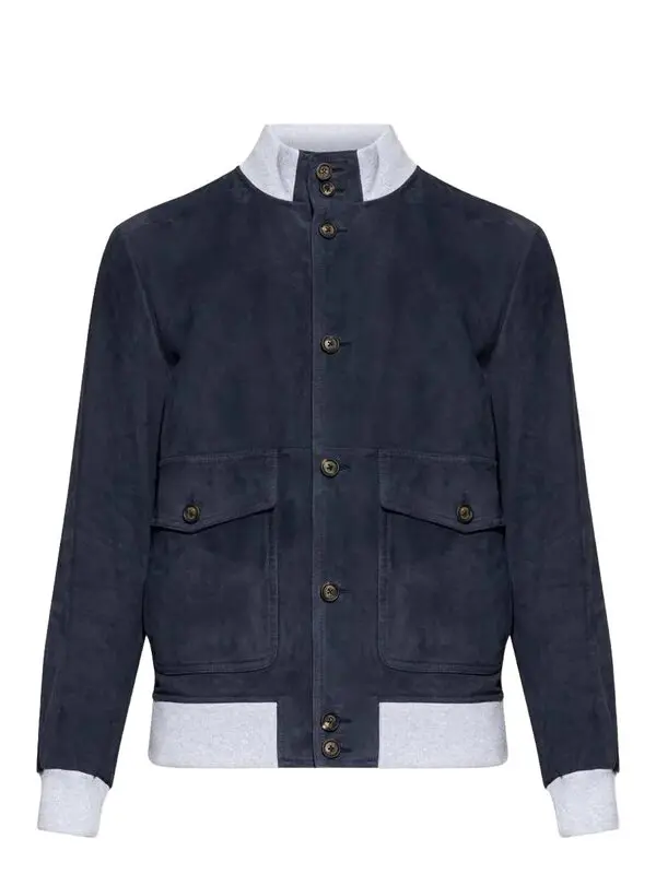 Eleventy Leather Jacket - Blue