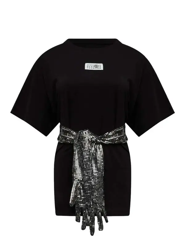 MAISON MARGIELA Sequin Embellished Short Sleeve Crew Neck Sweater - Black