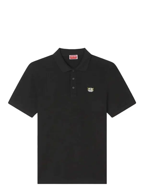 Kenzo Cotton Polo Shirt With Logo Appliqu - Black