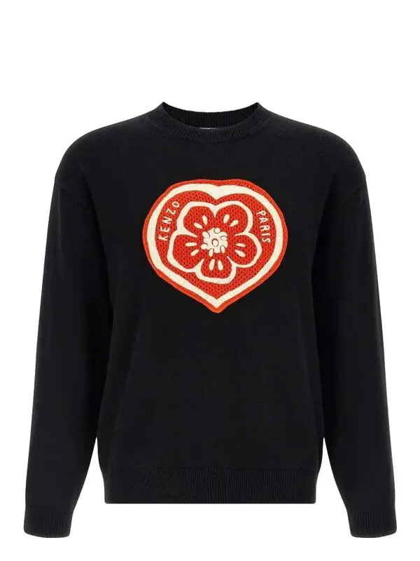 Kenzo Crewneck Sweater With Heart Embroidery - Black