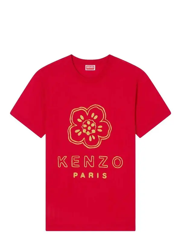Kenzo Slim-fit Cotton T-shirt With Embroide "boke Flower - Red