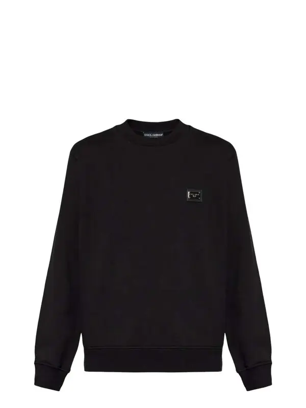 Dolce & Gabbana Crewneck Sweatshirt With Logo Plaque - Black