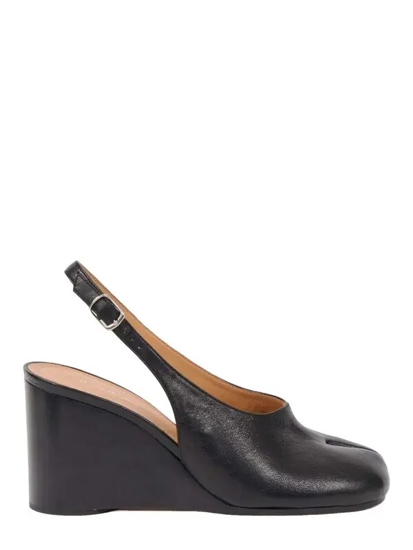 MAISON MARGIELA Lambskin Leather Wedge Heel Slingback Pumps - Black