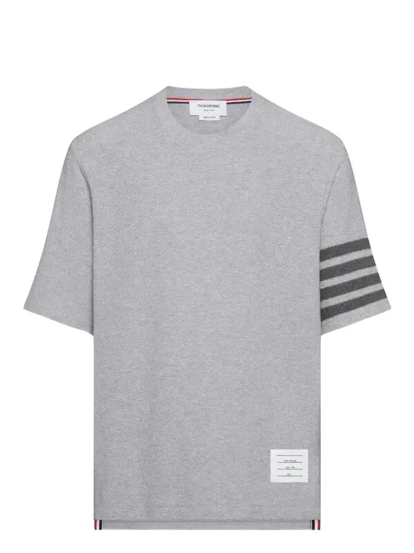 Thom Browne T-shirt With 4-stripe Detail - Grey