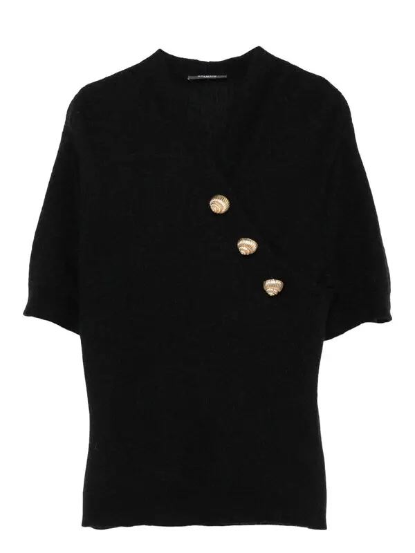 Balmain Knit Top With Embossed Buttons - Black
