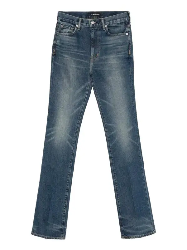 TOM FORD Lightened Effect Straight Leg Trousers - Blue