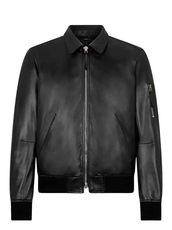 TOM FORD Collared Leather Bomber Jacket - Black