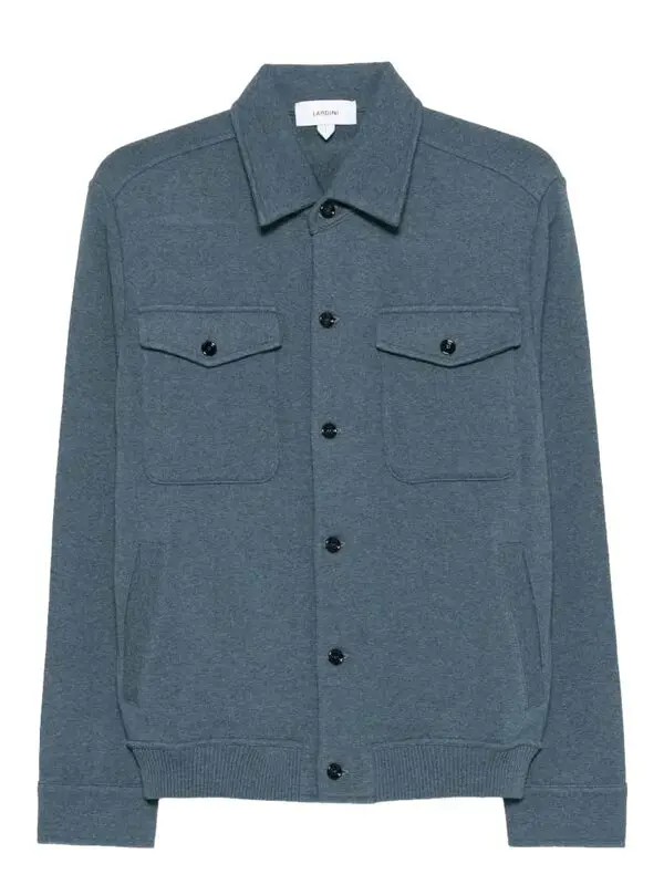 LARDINI Cotton Jacket With Buttoned Pockets And Ribbed Hem - Blue