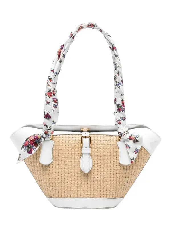 Dolce & Gabbana Floral Raffia Tote Bag With Buckle Detail - White