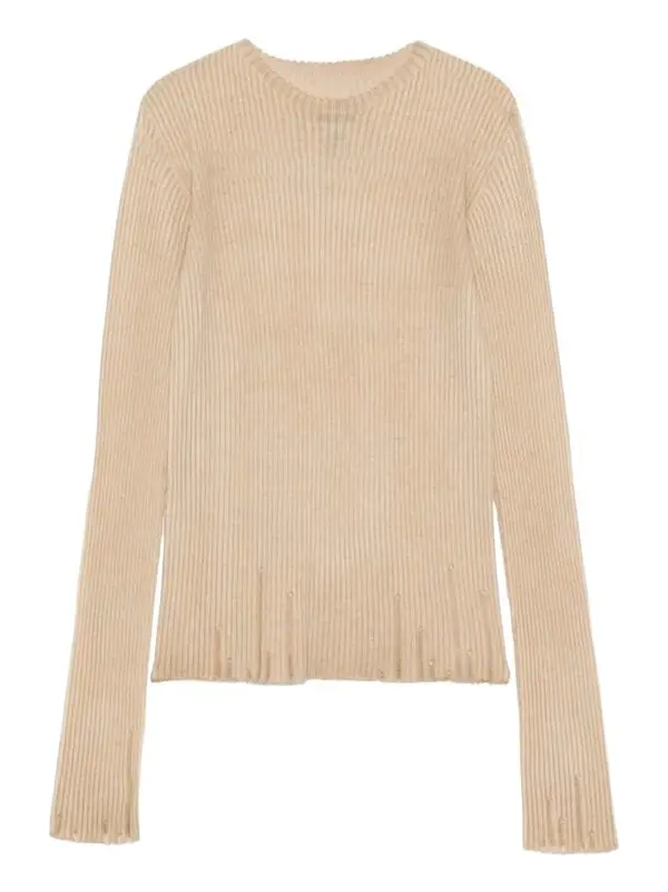 UMA WANG Frayed Ribbed Blouse - Brown