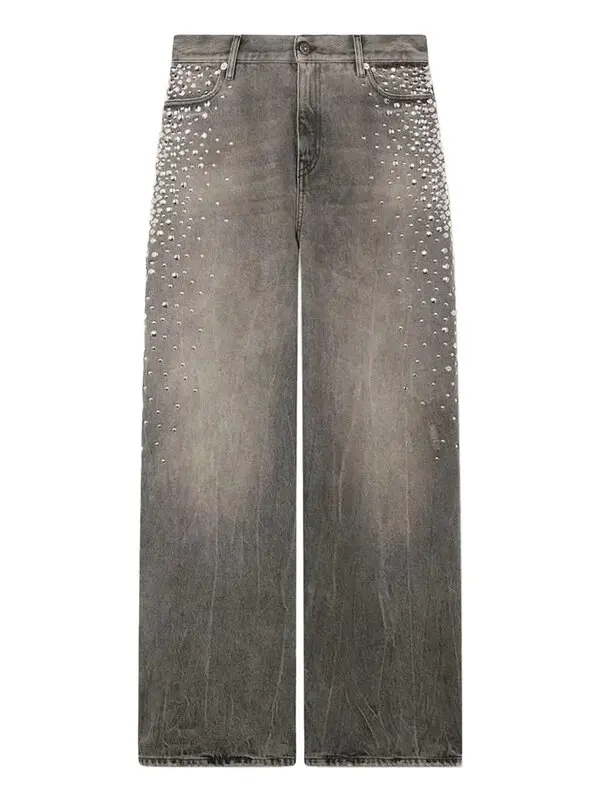 GOLDEN GOOSE Embellished Faded Denim Jeans - Grey