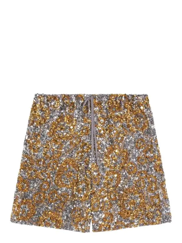 Dries Van Noten Sequined Drawstring Shorts - Metallic