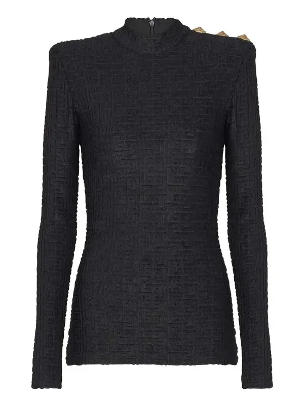 Balmain Bouclette Monogrammed Top - Black
