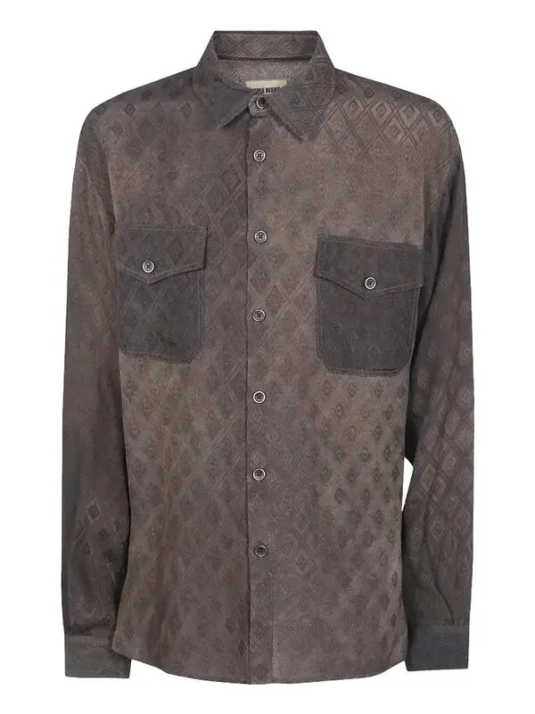 UMA WANG Diamond-patterned Button-down Shirt - Brown