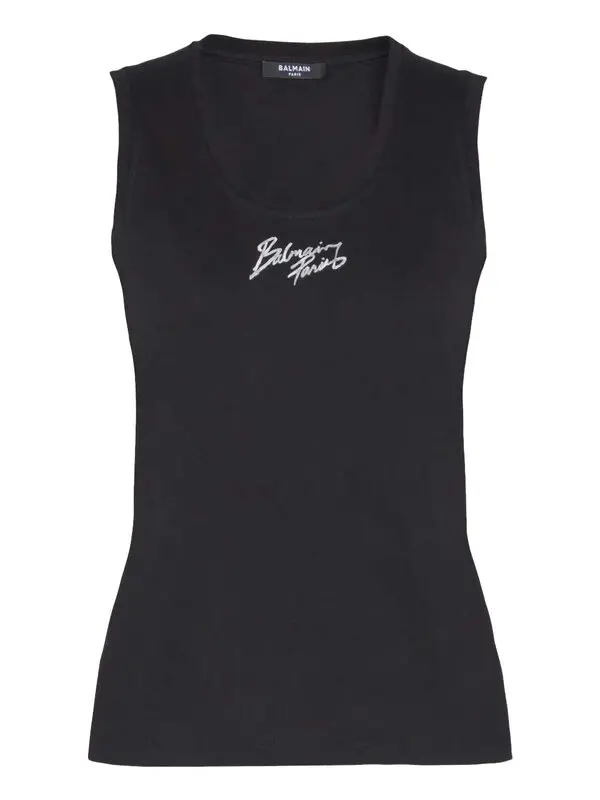Balmain Logo Print Sleeveless Top - Black