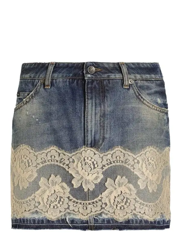 Dolce & Gabbana Lace Insert Denim Miniskirt - Blue