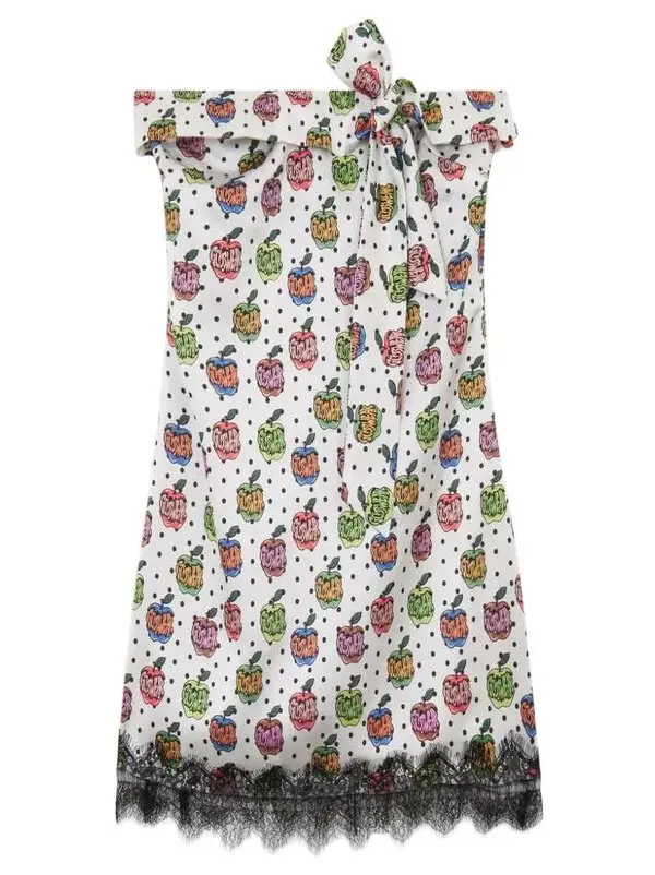 Gcds Strapless Mini Dress With Apple Print And Lace Trim - Multi