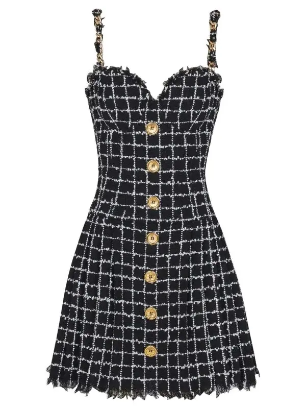 Balmain Tweed Dress With Chain - Black