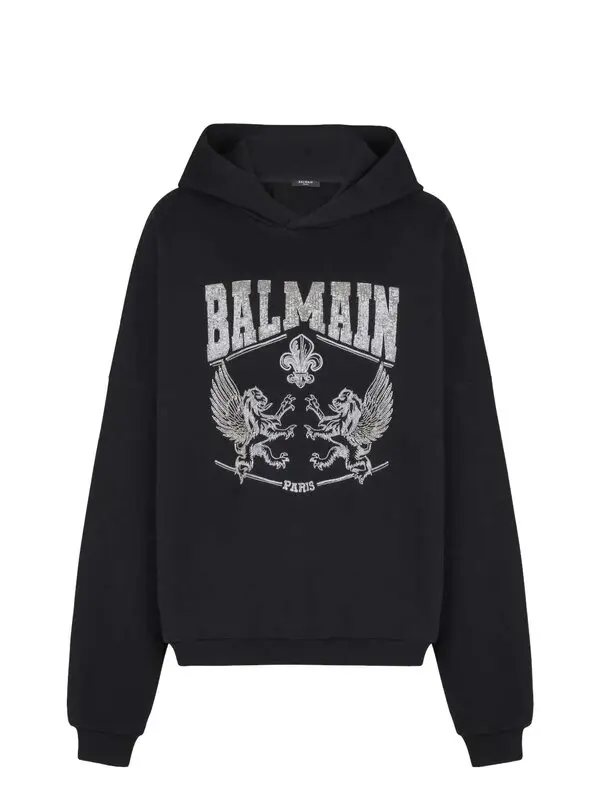 Rick Owens Balmain Graphic Embellished Hoodie - Black