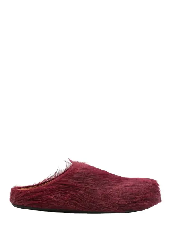 Marni Footbed Mules With Fur Trim - Red