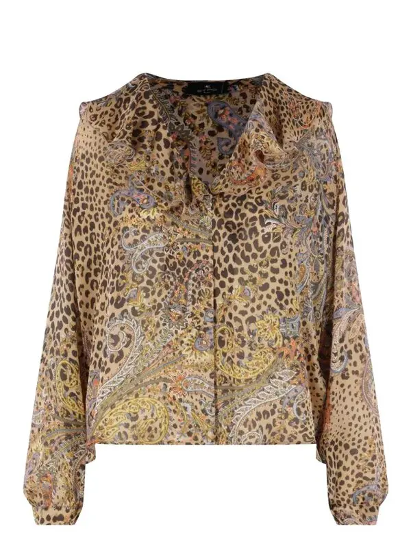 Etro Printed Silk Shirt With Ruffle Detail - Multi