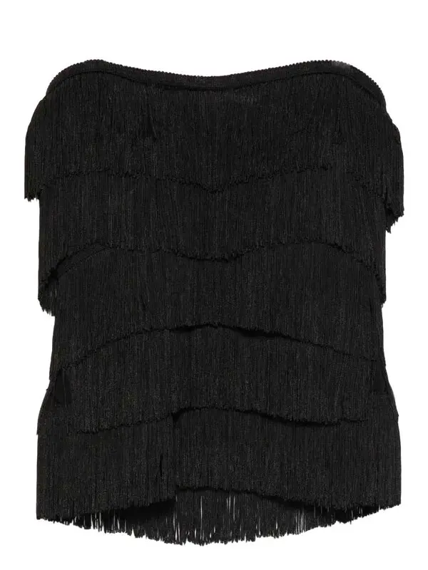 Norma Kamali Strapless Tiered Fringe Top - Black