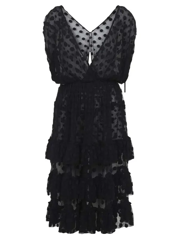 Dries Van Noten Polka Dot Tiered Ruffled Dress - Black