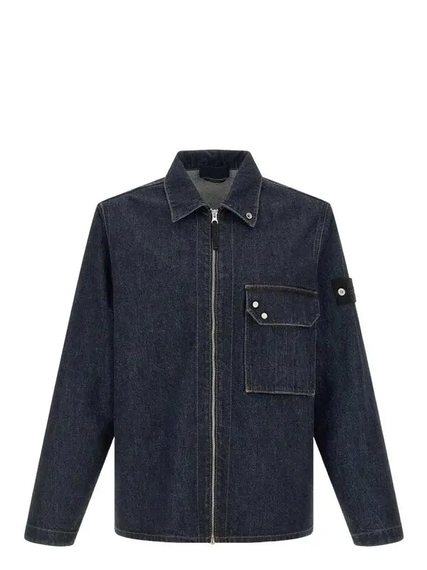 Brunello Cucinelli Sartorio Napoli Denim Jacket With Leather Collar - Blue