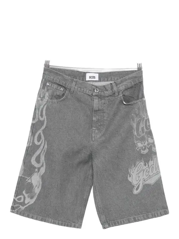 Gcds Graphic Print Denim Shorts - Grey
