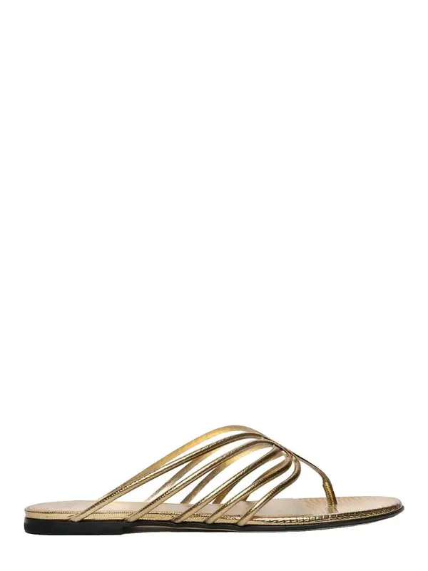 ALEVI MILANO Flat Flip-flop Sandals With Thin Lizard-print Leather Straps - Metallic