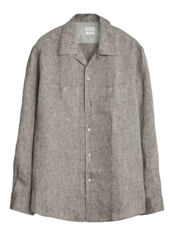 Brunello Cucinelli Button-down Shirt With A Melange Effect - Brown